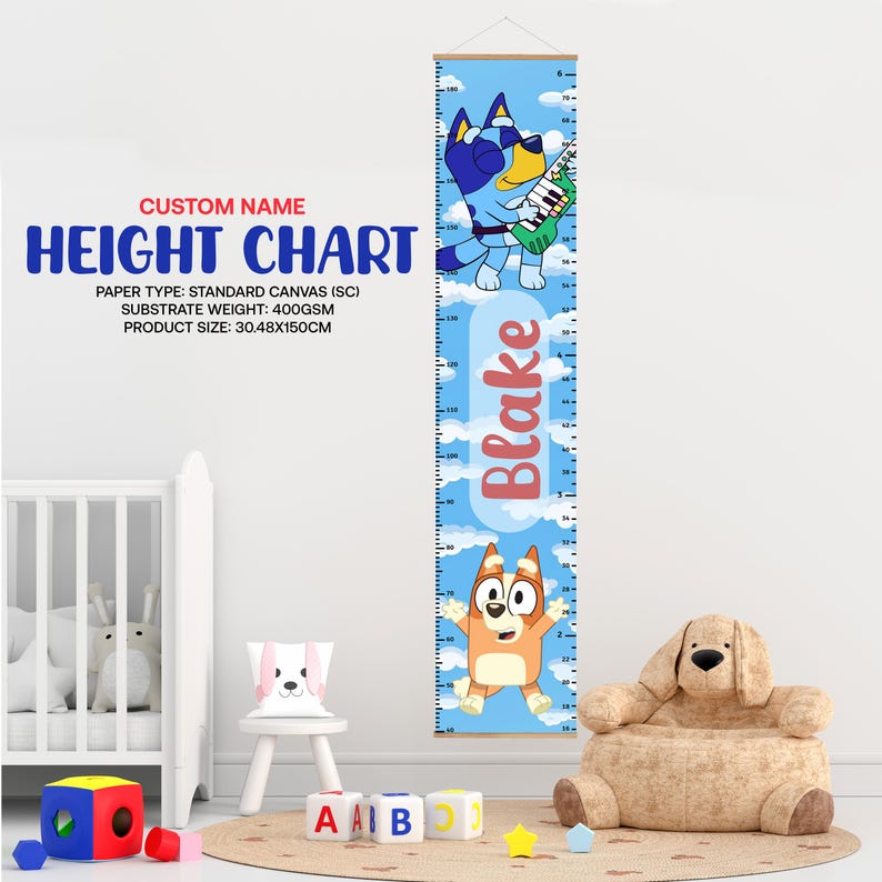 Personalized Bluey Growth Chart | Custom Name Height Chart for Kids ...