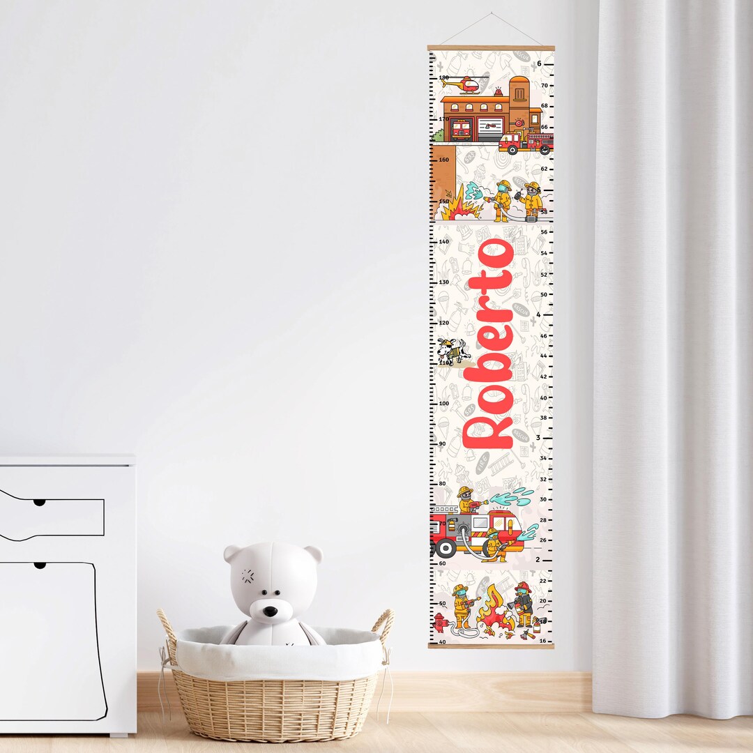 Personalized Firefighter Growth Chart | Custom Name Kids Height Chart ...