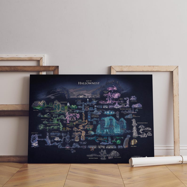 Hollow Knight World Map Art, Hollow Knight Map Canvas, Hollow Knight ...