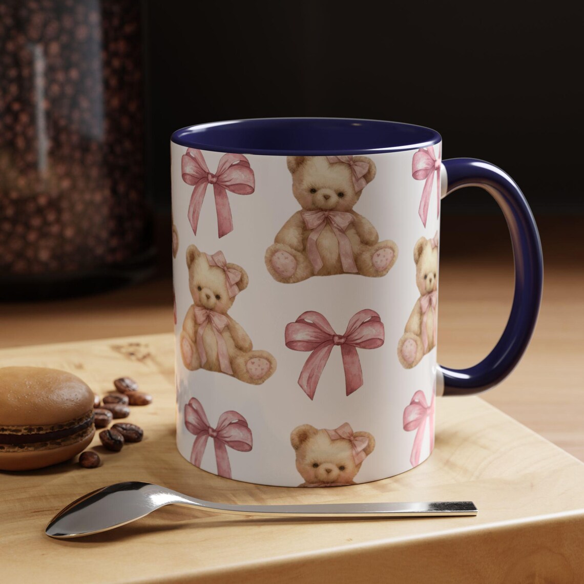 Teddy Bear Ceramic Mug With Pink Bow, Cute Coffee Mug Gift ...