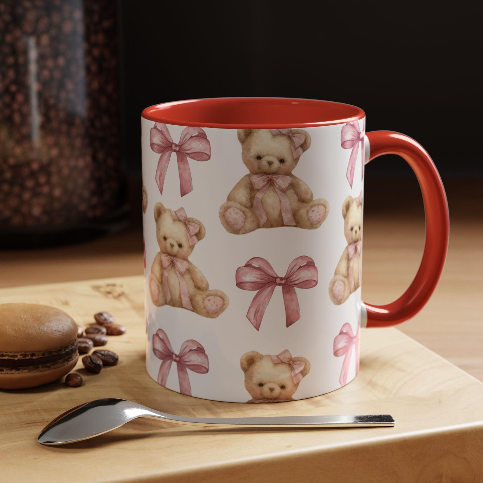 Teddy Bear Ceramic Mug With Pink Bow, Cute Coffee Mug Gift ...