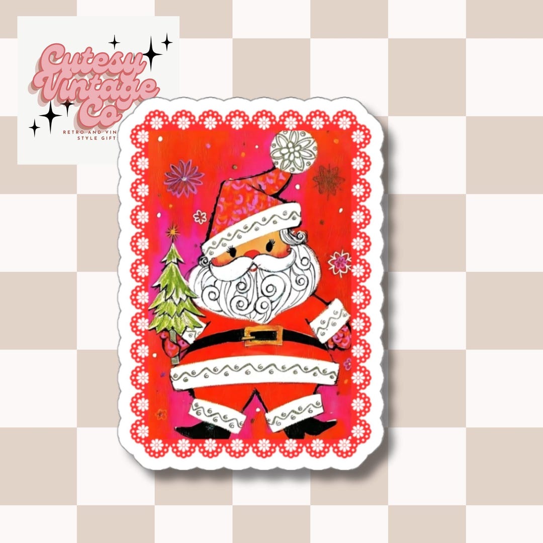 Die-cut Stickers, Vintage Christmas Card Design, Holiday Sticker Pack ...