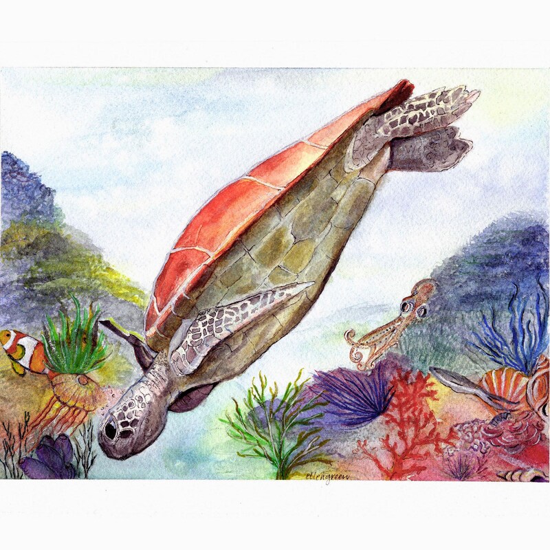 Turtle Whimsical Painting - Etsy
