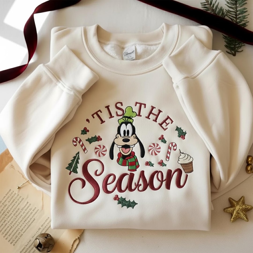 EMBROIDERED Goofy Tis the Season Sweater, Disney Christmas All ...