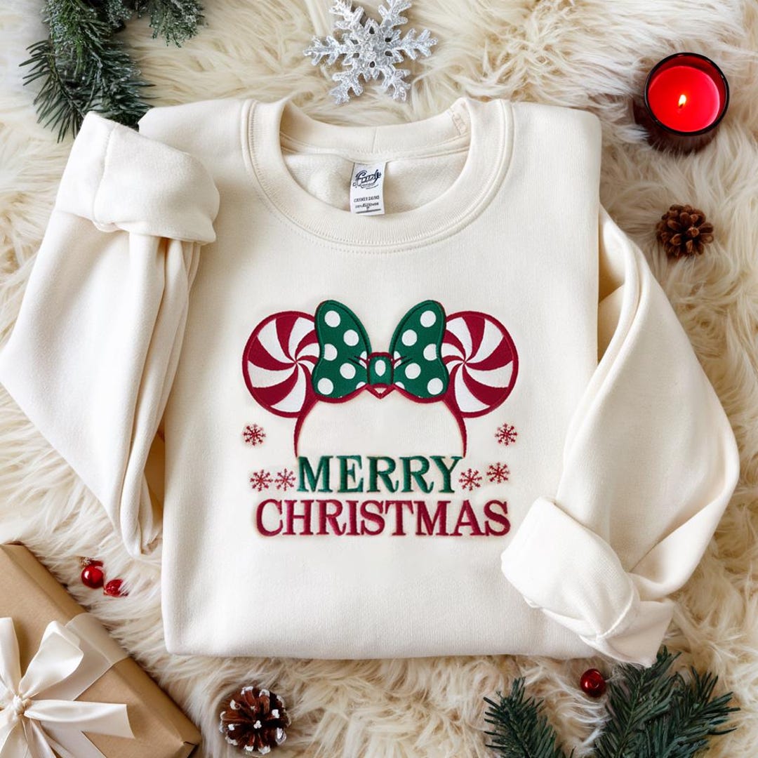 Embroidered Peppermint Minnie Christmas Sweatshirt – Disney Holiday ...