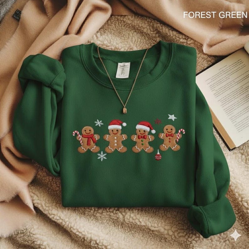 Embroidered Gingerbread Family Christmas Sweatshirt, Festive Holiday ...