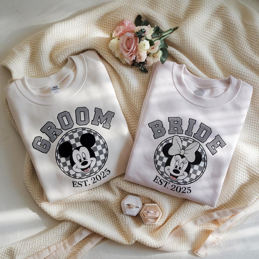 Custom Embroidered Disney Groom Bride Sweatshirt, Just Married Shirt ...