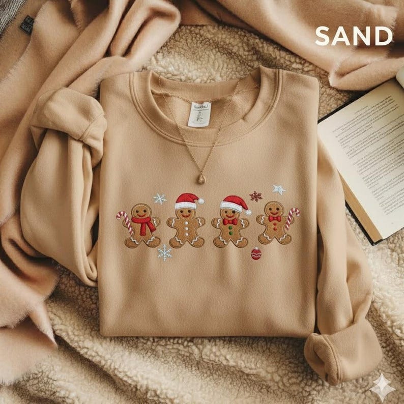 Embroidered Gingerbread Family Christmas Sweatshirt, Festive Holiday ...