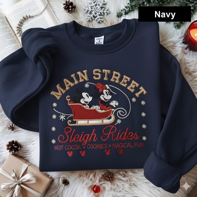 Disney Christmas Sleigh Ride Main Street Embroidered Sweatshirt, Mickey ...