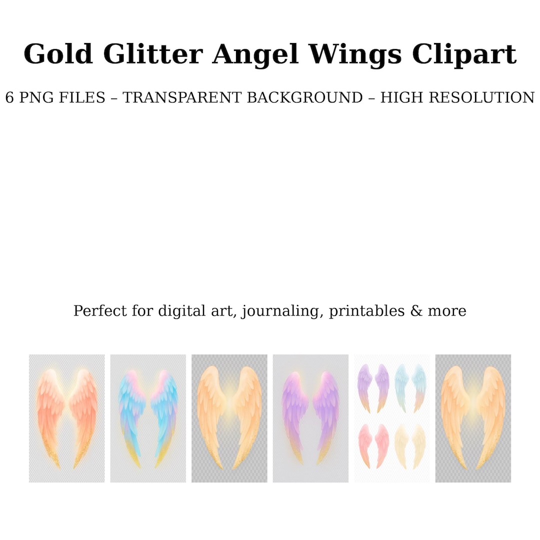 Gold Glitter Angel Wings Clipart – 6 PNG – Pastel Watercolor ...