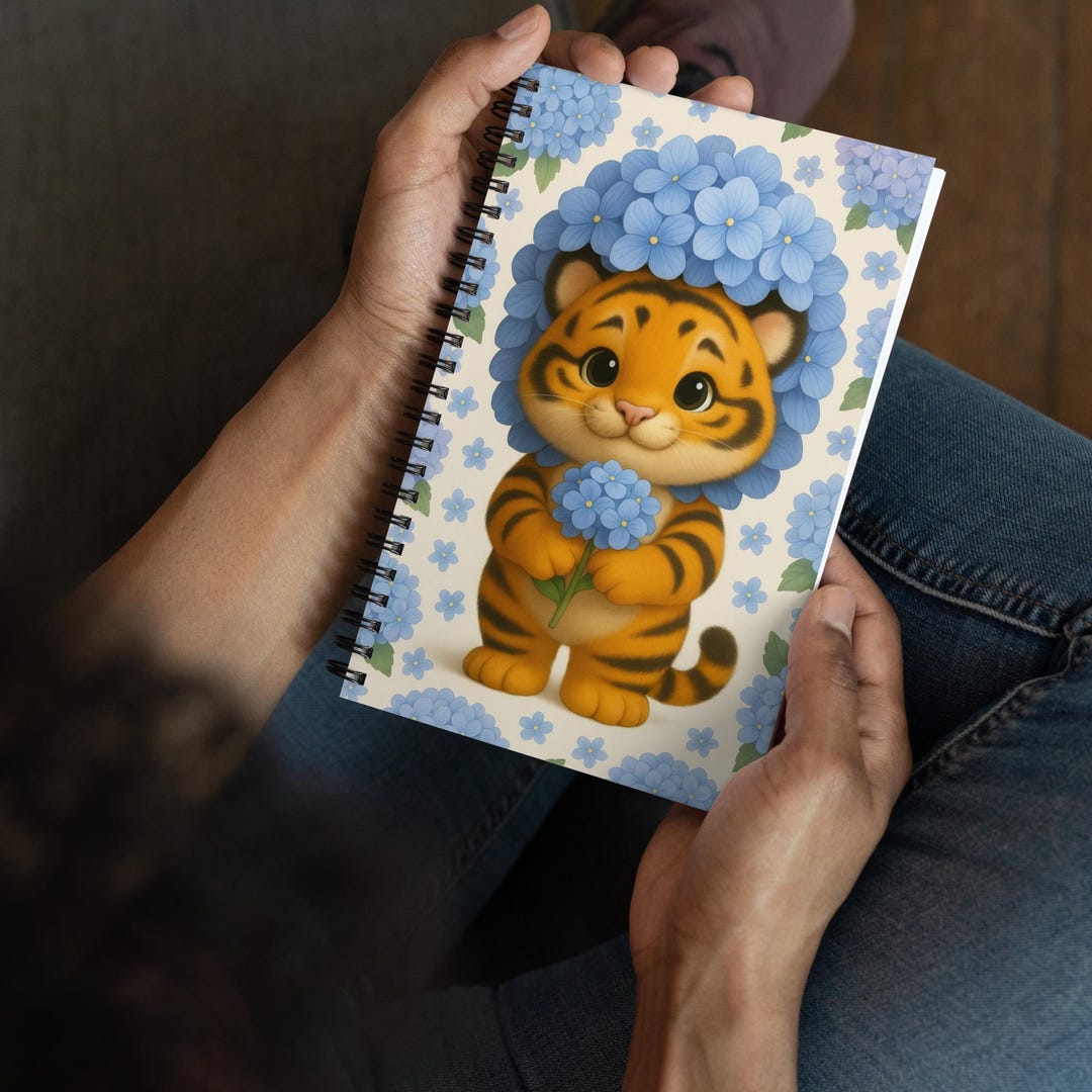 Spiral Notebook Bullet Journal Tiger in Blue Hydrangea Costume | Cute ...