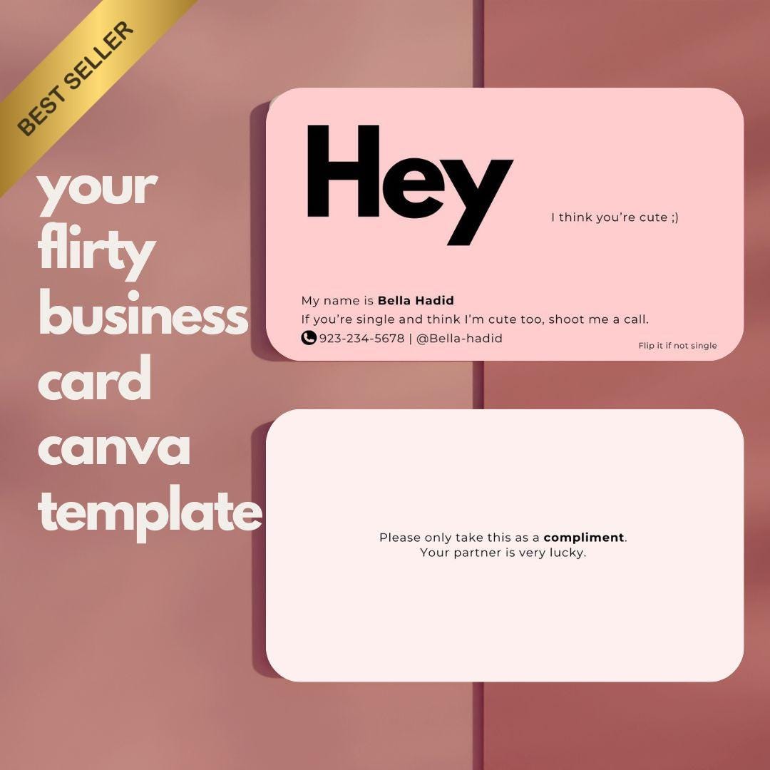 Flirty Business Card Template, Social Icebreaker (PDF) - Etsy