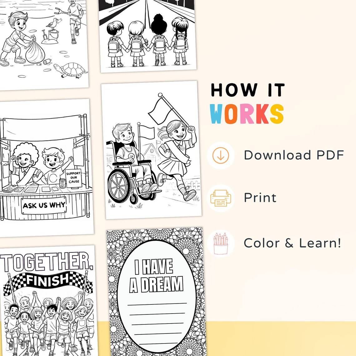 Colorful Activism Coloring Pages for Kids & Students - Etsy