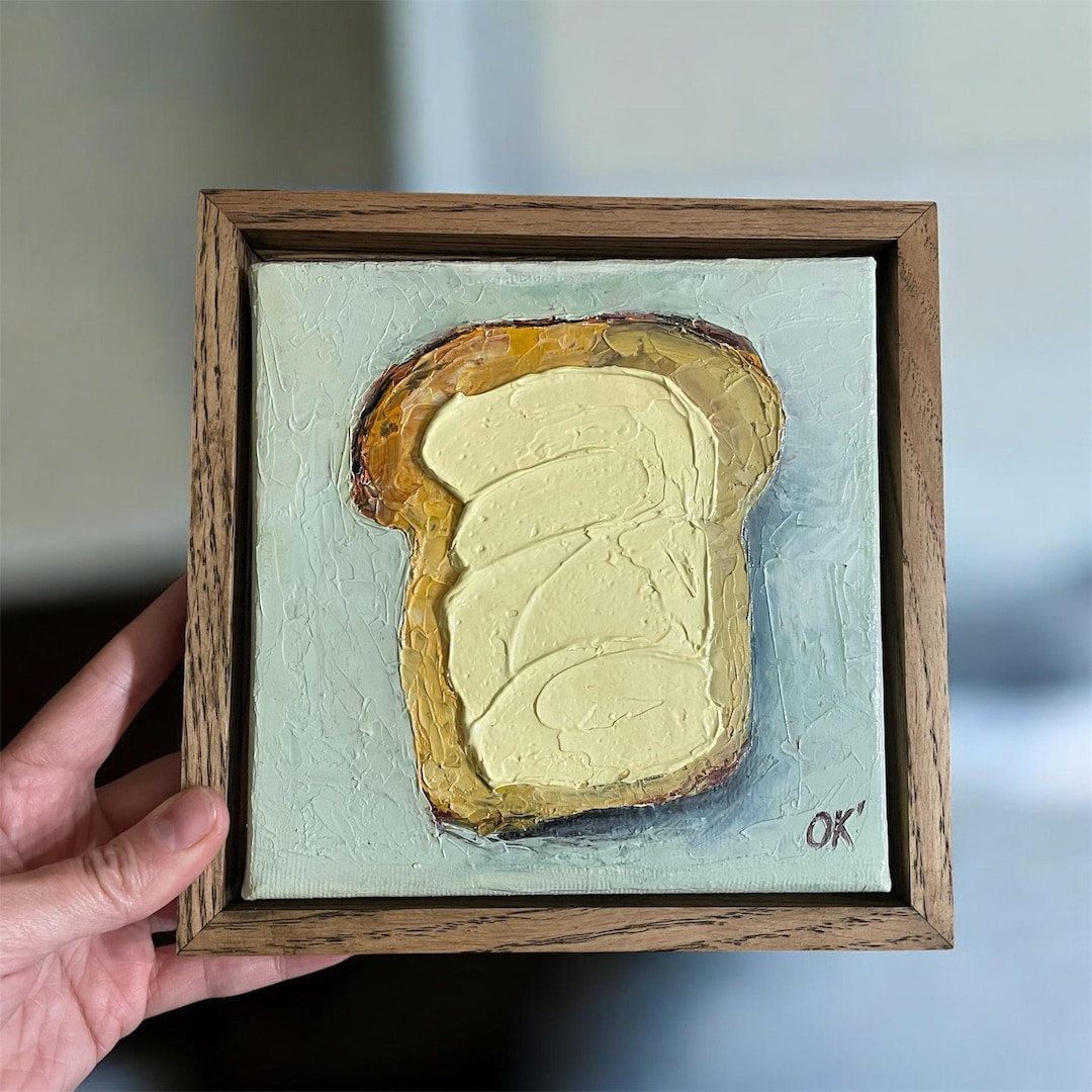 Original Bread and Butter Oil Painting Textured Impasto Food Art Small ...