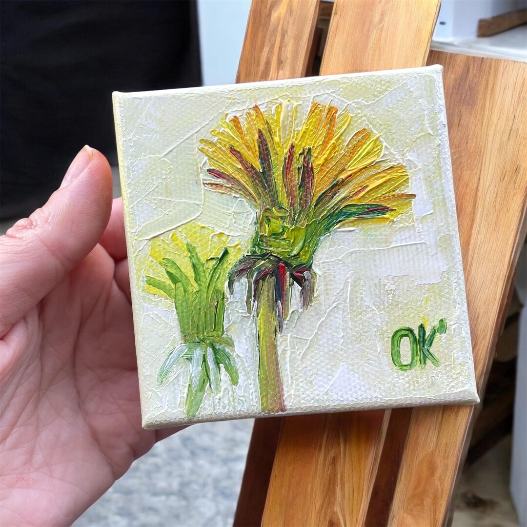 Mini Dandelion Painting - Original Impasto Oil Painting, Small Floral ...