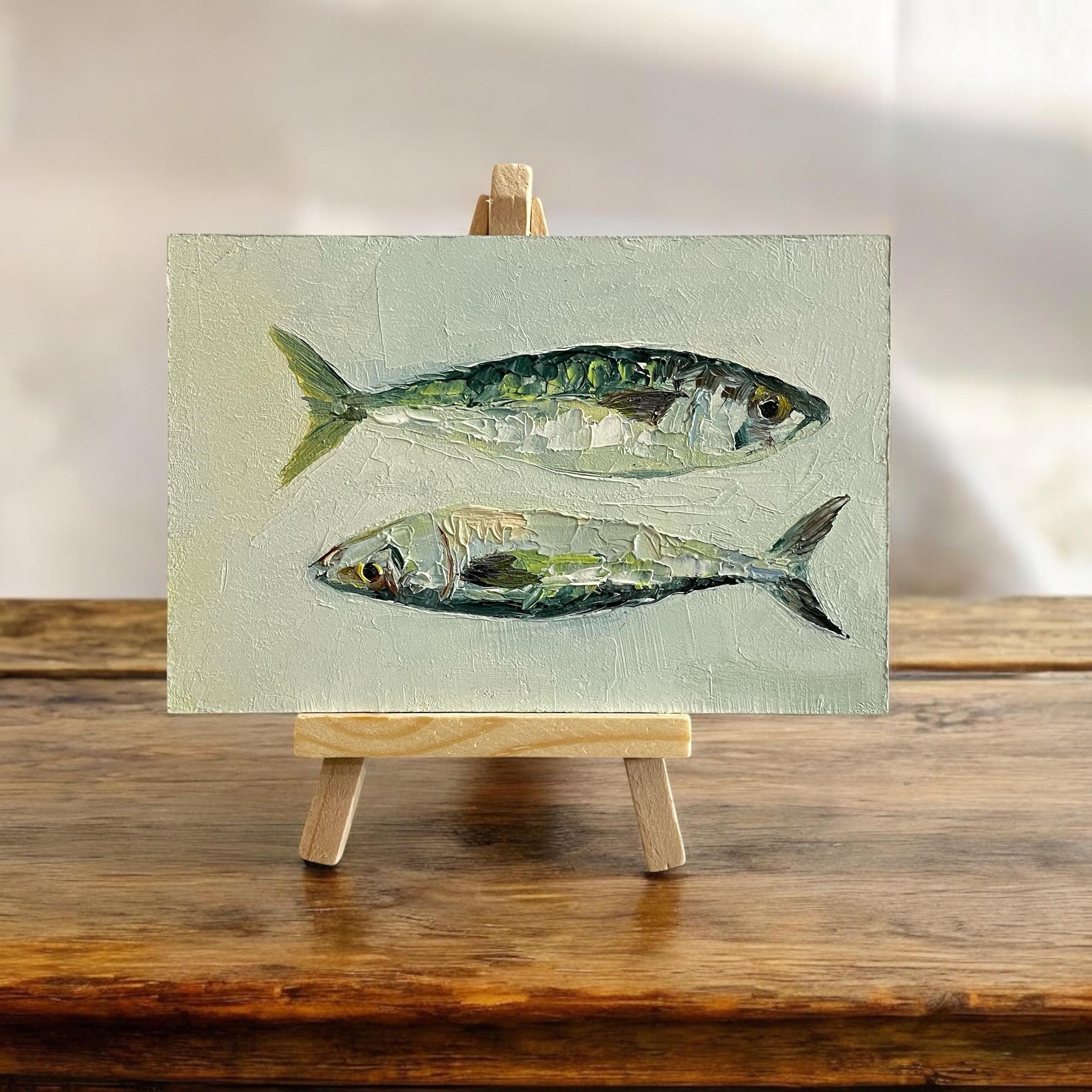 Fish Oil Painting Textured Impasto Mackerel Art Handmade Fish Artwork ...