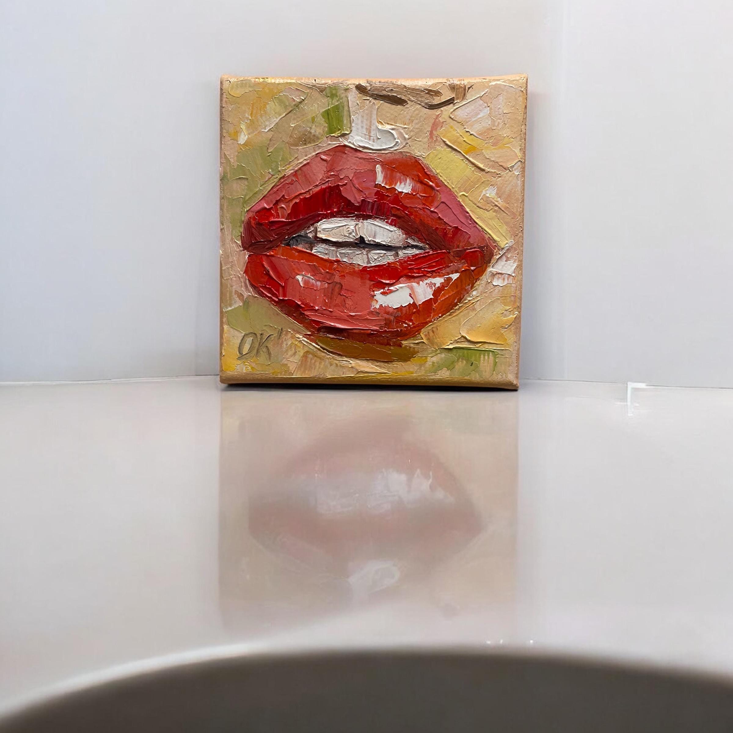 Lip Oil Painting, Red Impasto Art, Small Canvas Decor - Etsy