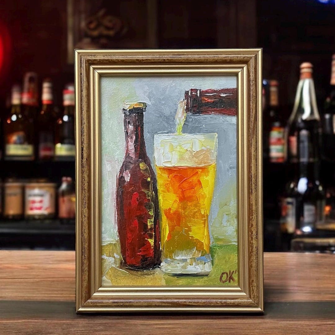 Original Beer Pour Oil Painting Bar Art Decor Mini Bookshelf Decor - Etsy