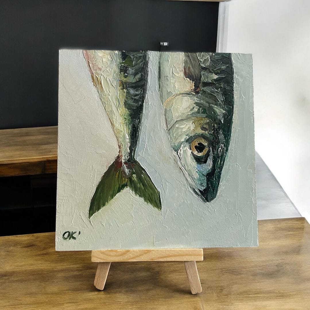 Impasto Fish Painting, Realistic Still Life Art, Ocean Theme 5.91 X 5. ...