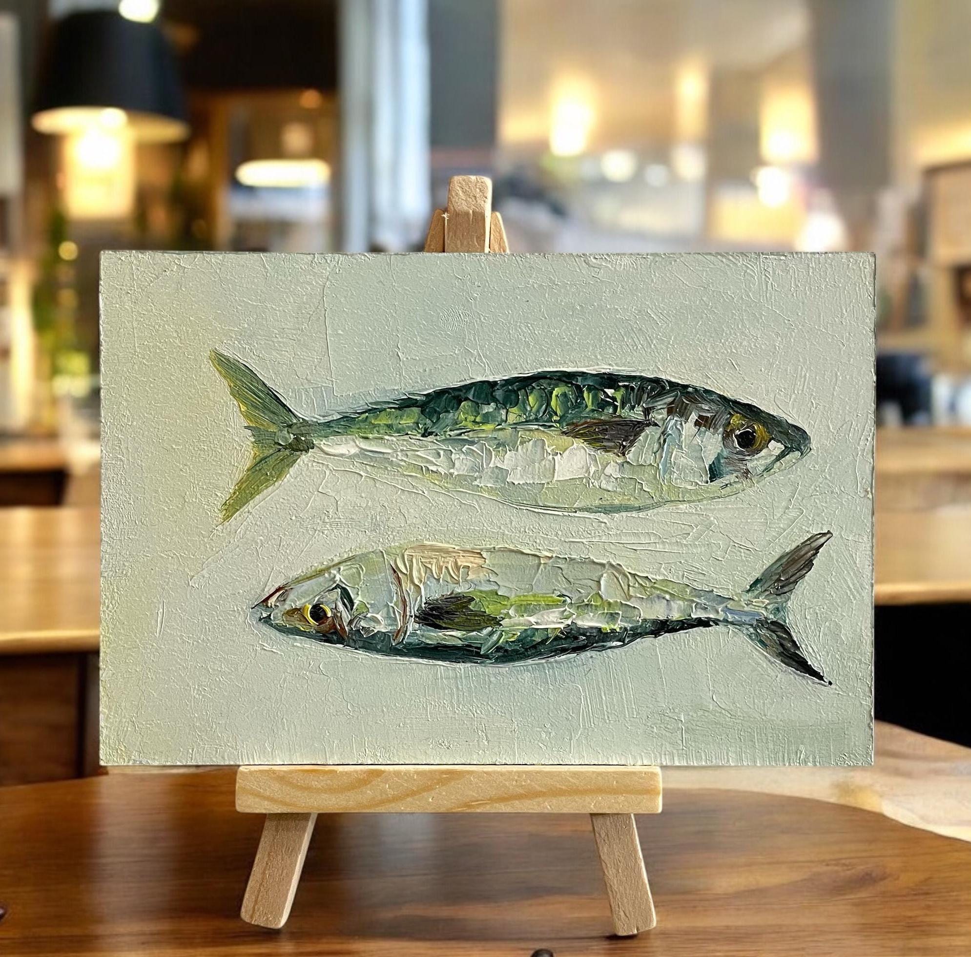 Fish Oil Painting Textured Impasto Mackerel Art Handmade Fish Artwork ...