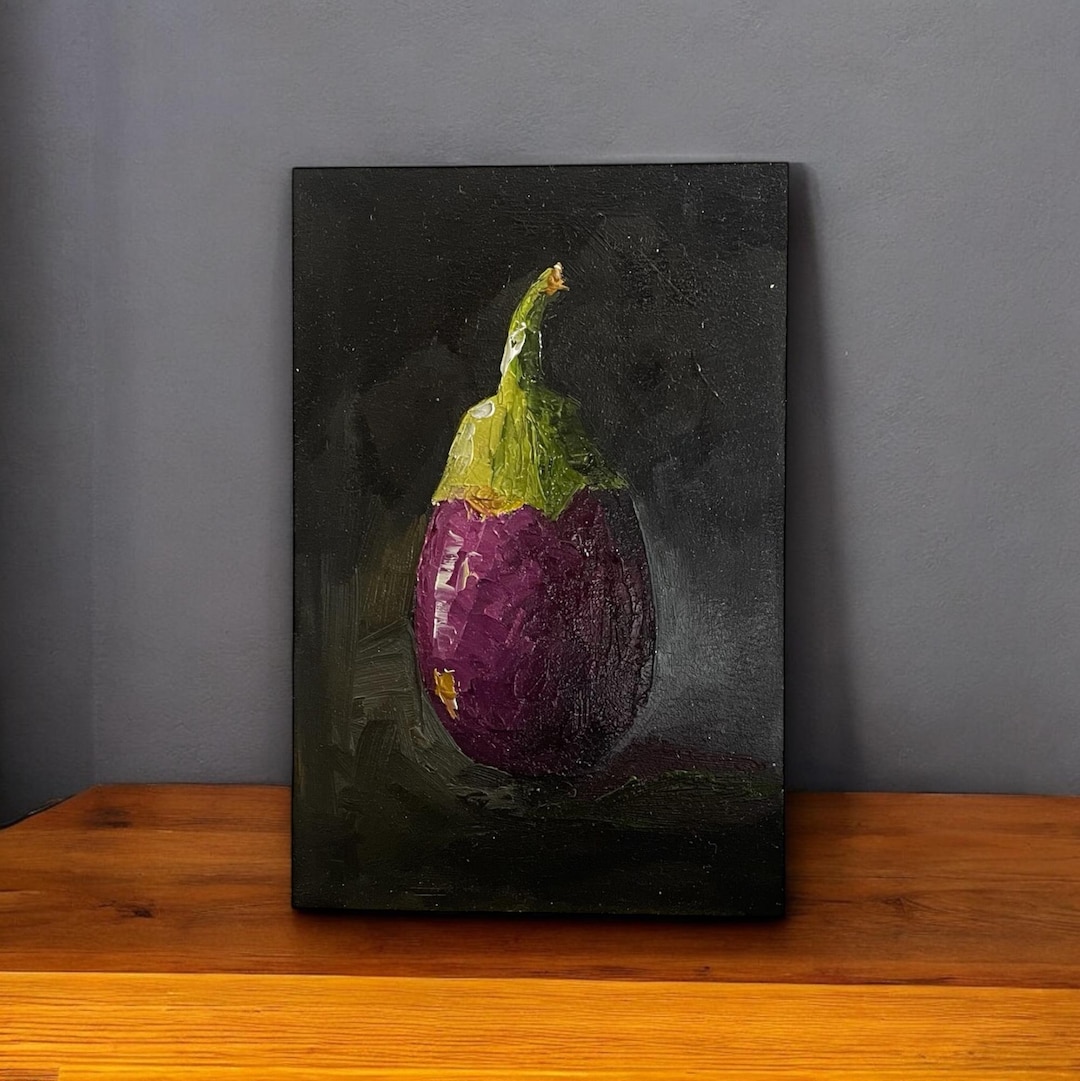 Eggplant Oil Painting Kitchen Decor Vegetable Wall Art Food Inspired ...