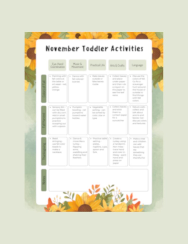 November Toddler Activities - Etsy