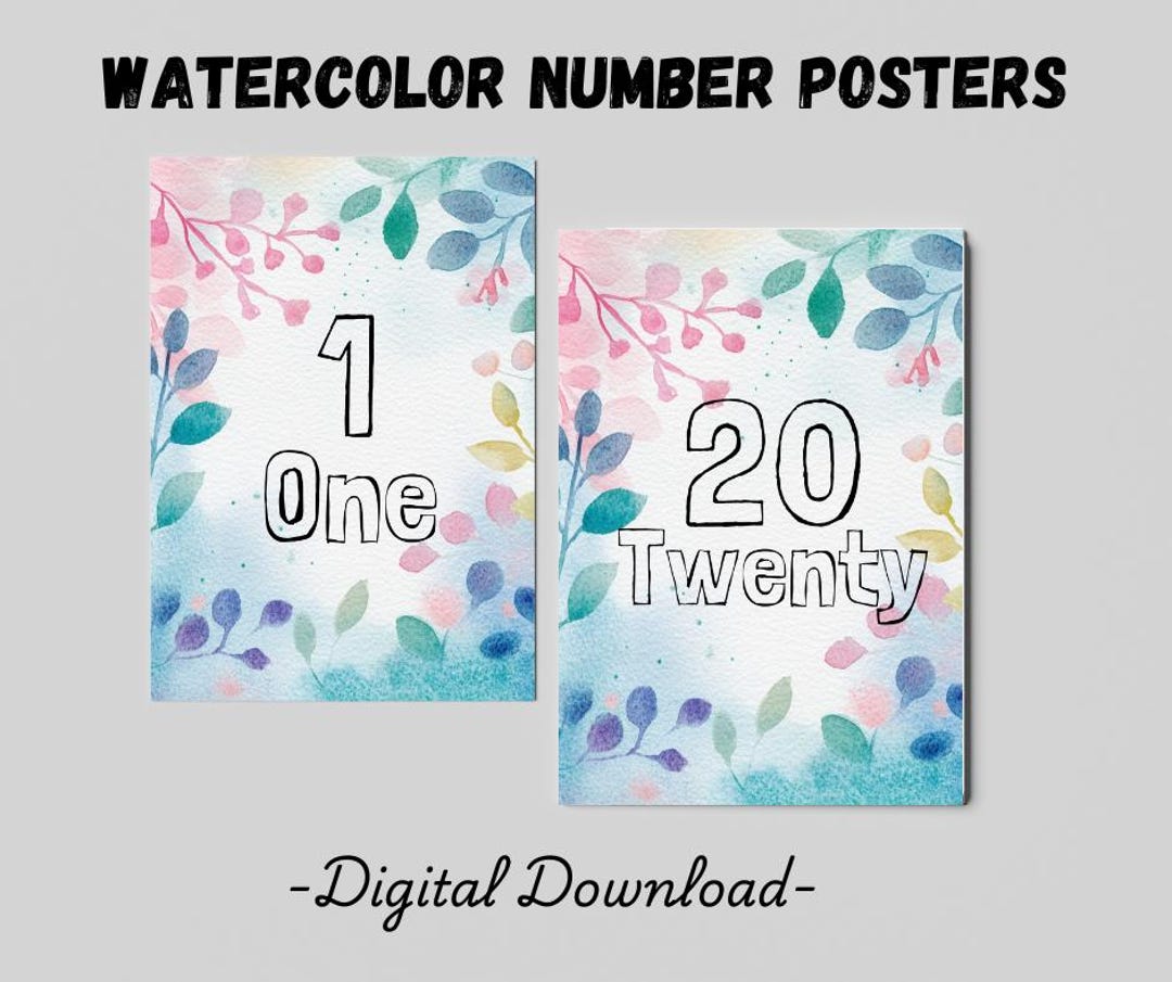 Watercolor Classroom Number Posters/flashcards - Digital Download ...