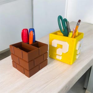 Video Game Pencil Holders I Mario Block Brick Desktop Organizer I Super ...