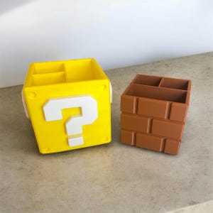 Video Game Pencil Holders I Mario Block Brick Desktop Organizer I Super ...