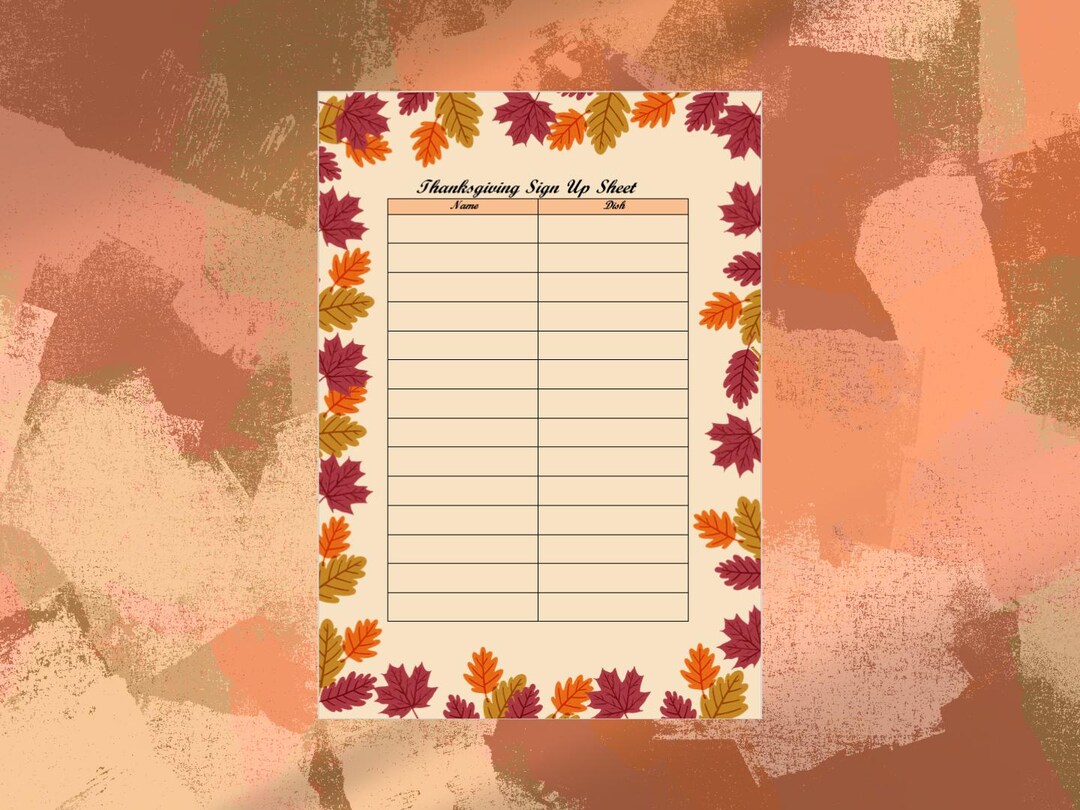 Thanksgiving Potluck Sign up Sheet - Etsy Israel