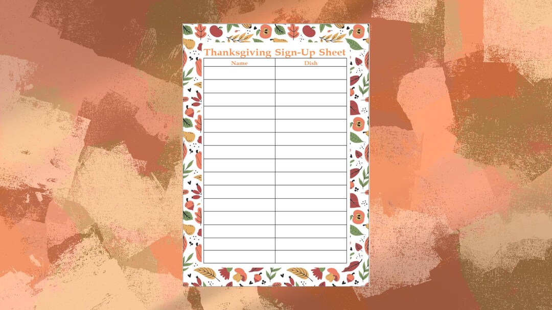Thanksgiving Potluck Sign up Sheet Festive - Etsy