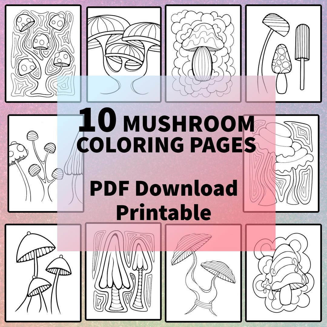 10 Digital Mushroom Coloring Pages - Downloadable & Printable - Cute ...