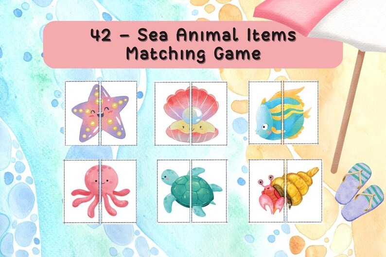 42 Ocean Animals Matching Game for Kids, Ocean Creatures Game, Toddler ...