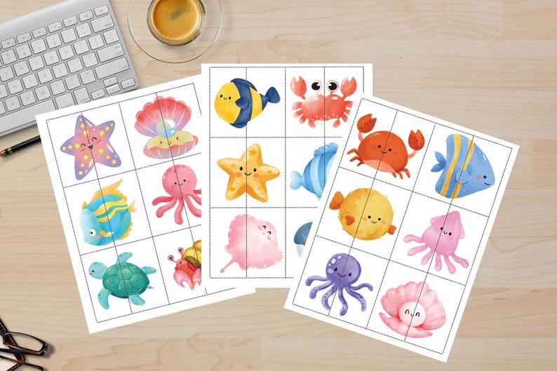 42 Ocean Animals Matching Game for Kids, Ocean Creatures Game, Toddler ...