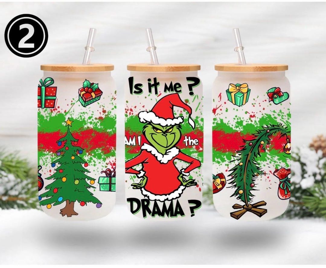 Grinch is It Me 16 Oz Libbey Cup With Lid and Glass Straw - Etsy