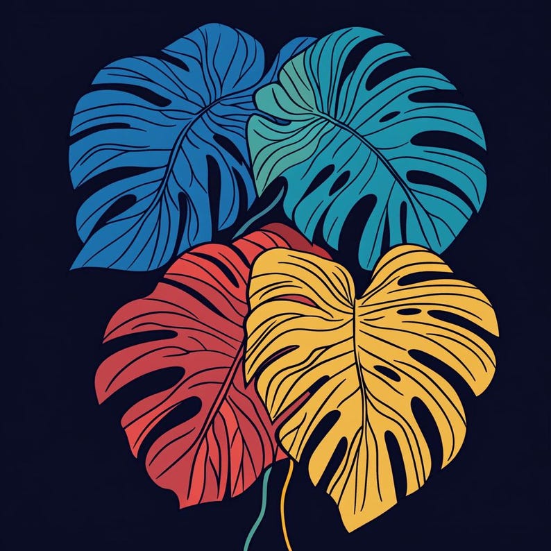 Monstera Plant Colored Line Art Design - Etsy