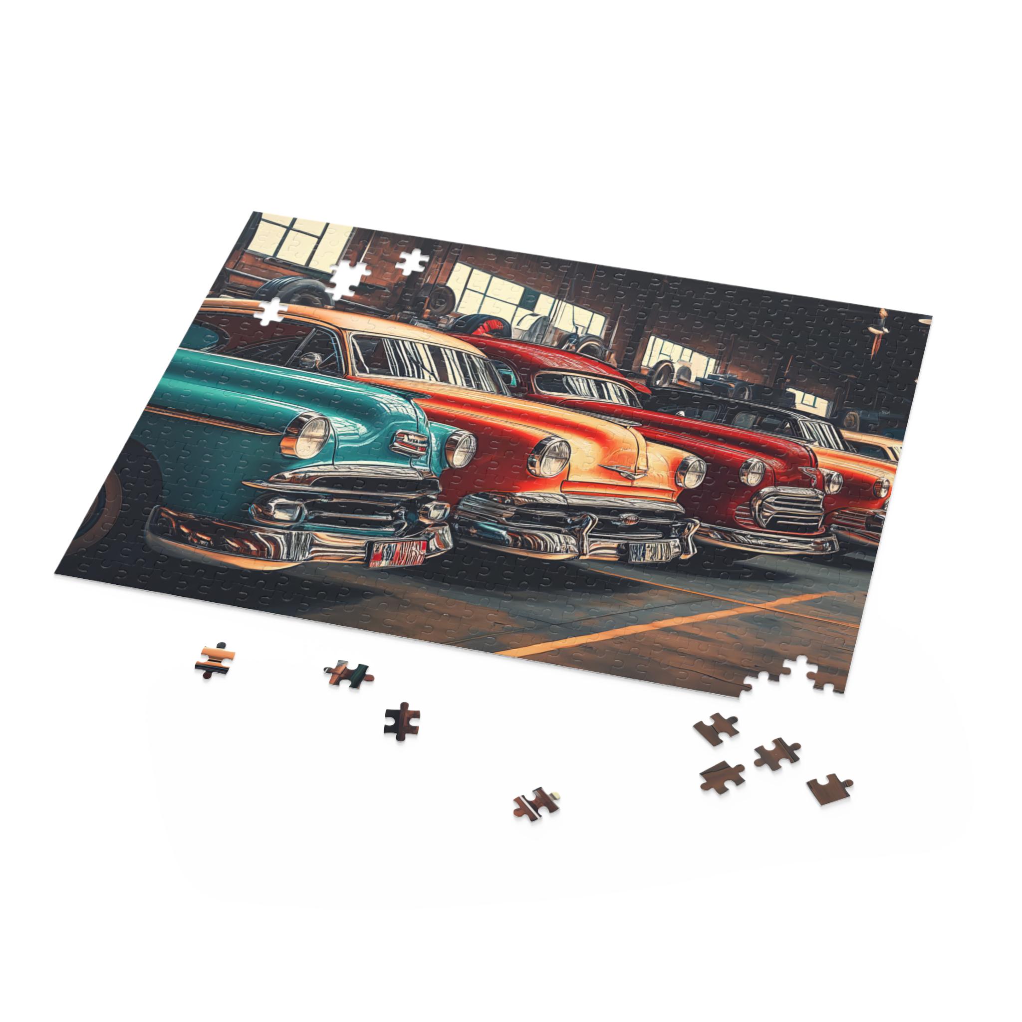Cruising Through Time - Vintage Car Show Jigsaw Puzzle | Retro Garage ...