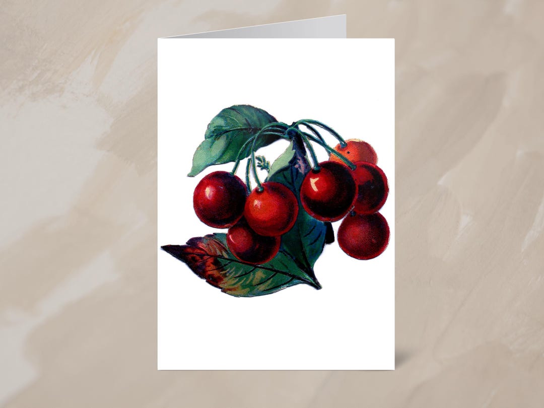 Cherries Note Card Printable, Modern Fruit Themed Blank Note Card, Cute ...