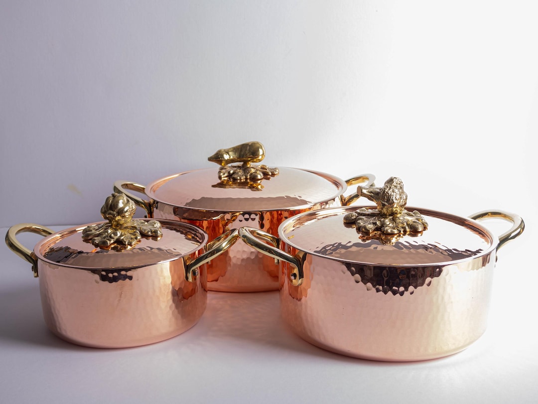 Handmade Hammered Copper Casserole, Tin-lined Cookware, Brass Handles ...