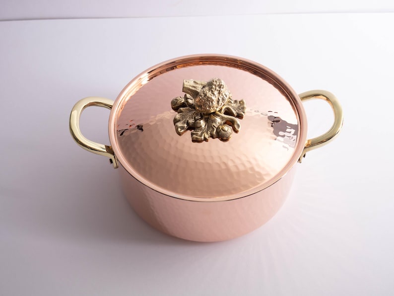 Handmade Hammered Copper Casserole, Tin-lined Cookware, Brass Handles ...