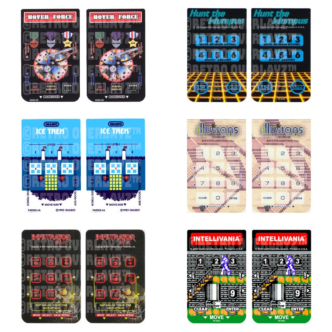Part 3 Retro Overlayz™ Brand Intellivision Overlays, NEW, Full Color, Gloss, 2 for 1, See Game ...