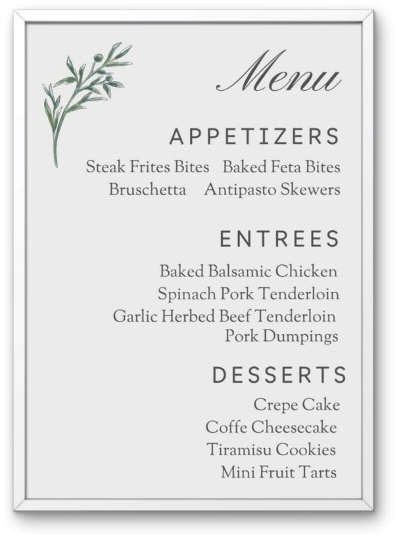 Custom Wedding Menu Sign, Printable Wedding Menu, Menu Poster Board ...