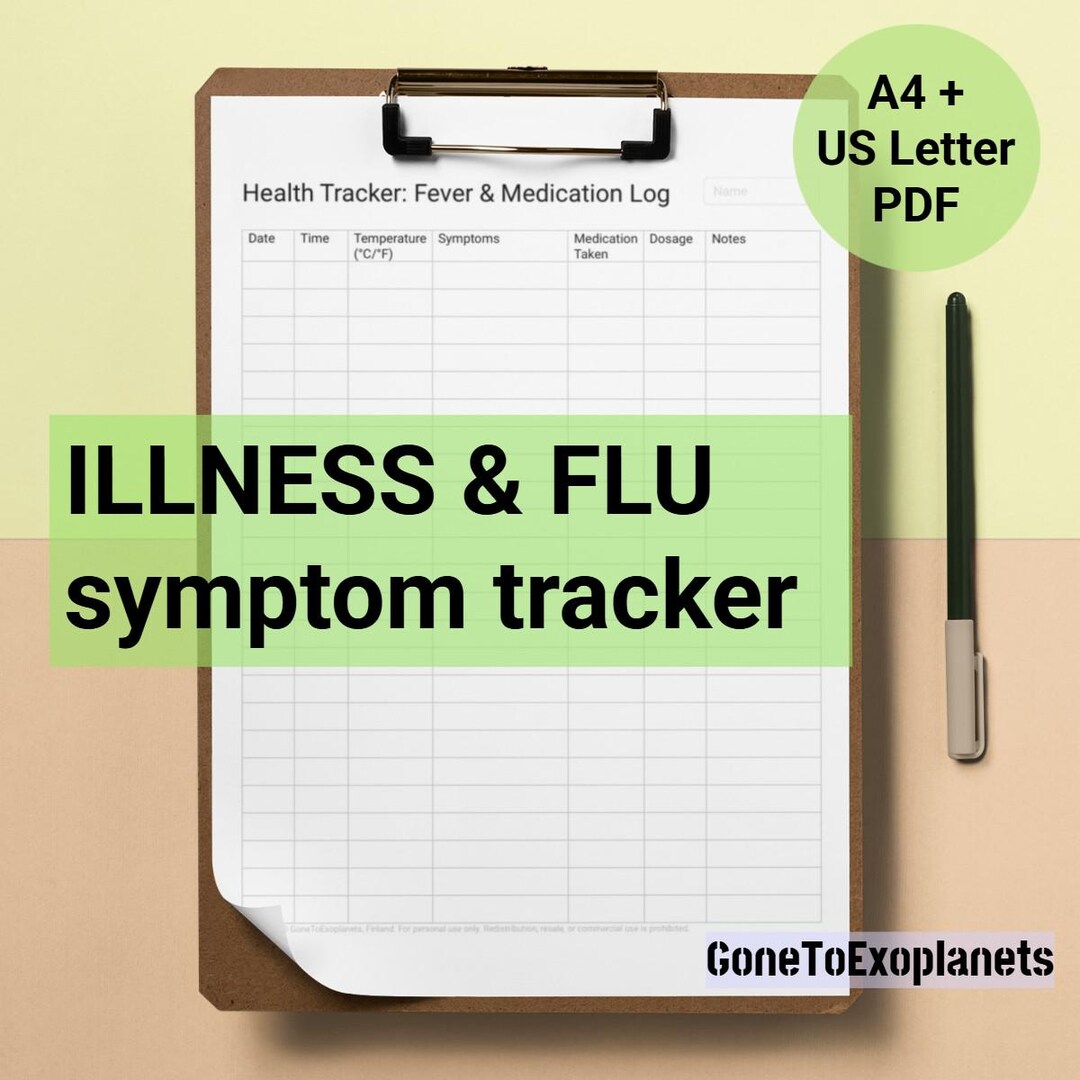 Symptom Tracker Journal Pdf Illness, Health Tracker Printable Fever ...