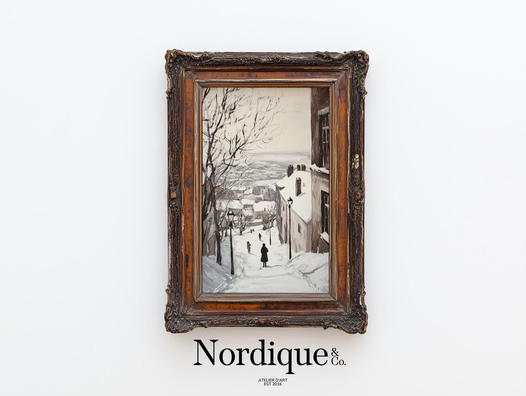 Vintage Winter Cityscape Painting | Old Quebec Wall Art PRINTABLE ...