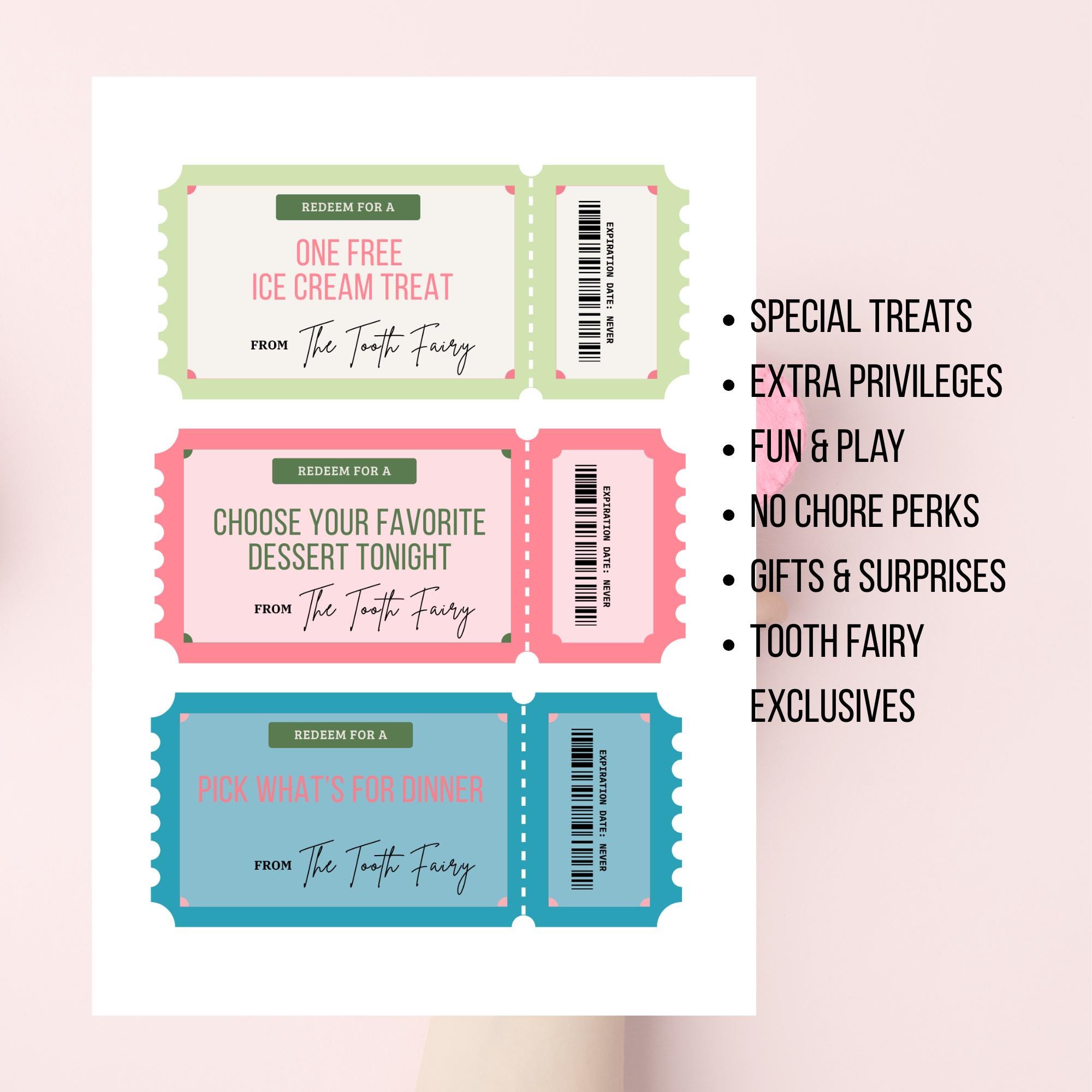 Tooth Fairy Reward Coupons: Printable Cards for Kids (digital Download ...