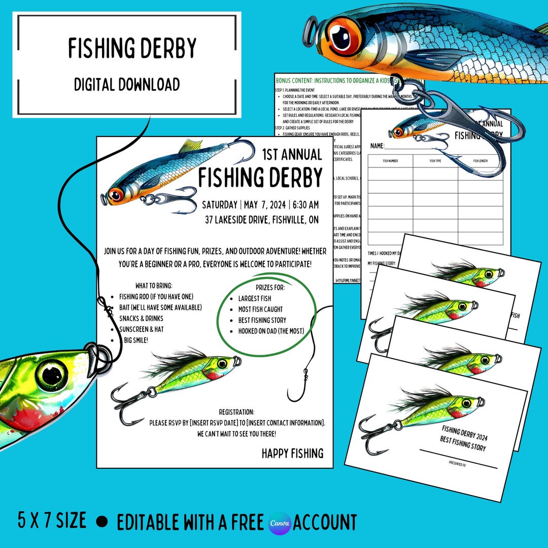 Fishing Derby Printable Kit: Kids Party Invitation, Awards, and Log ...