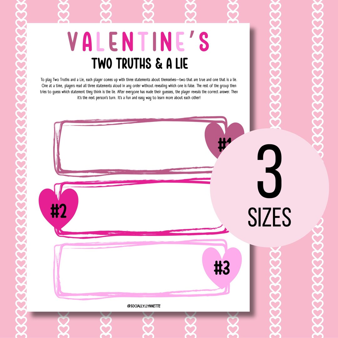 Valentine's Two Truths and a Lie Game | Printable Icebreaker (digital ...