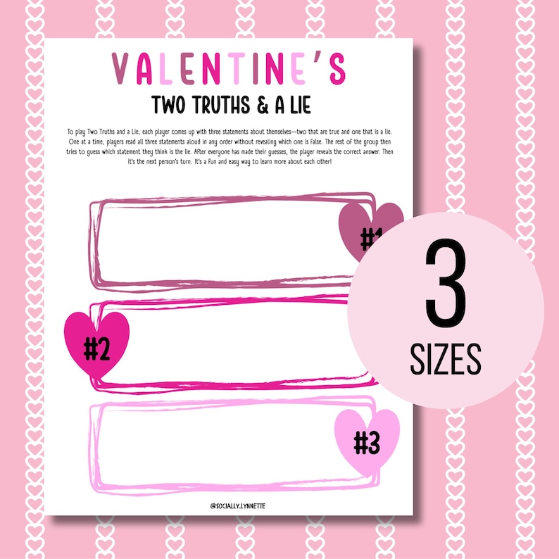 Valentine's Two Truths and a Lie Game | Printable Icebreaker (digital ...