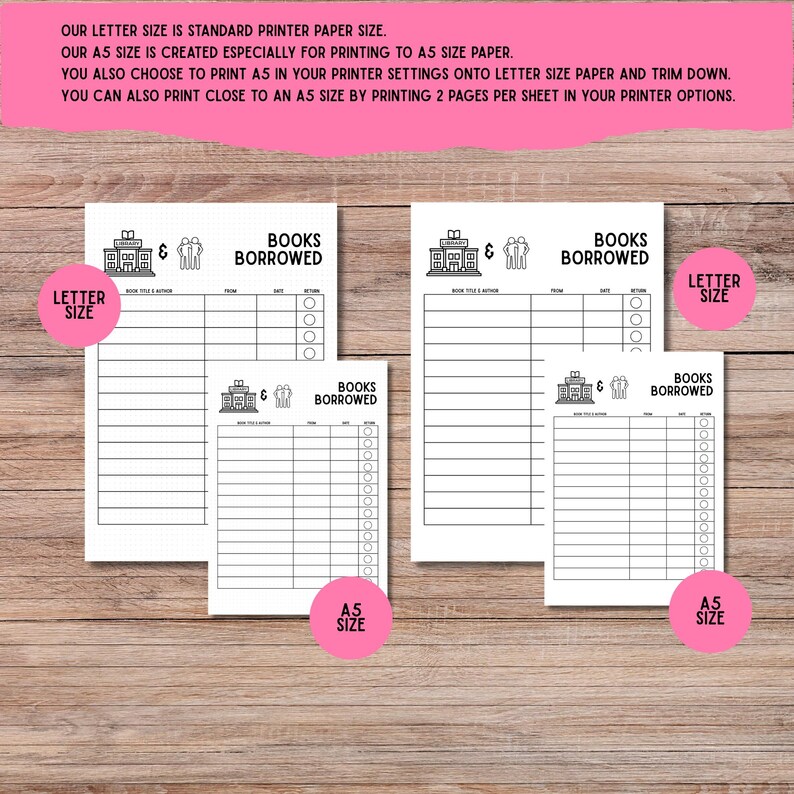 Books Borrowed Tracker – Printable Bullet Journal Page (letter + A5 ...