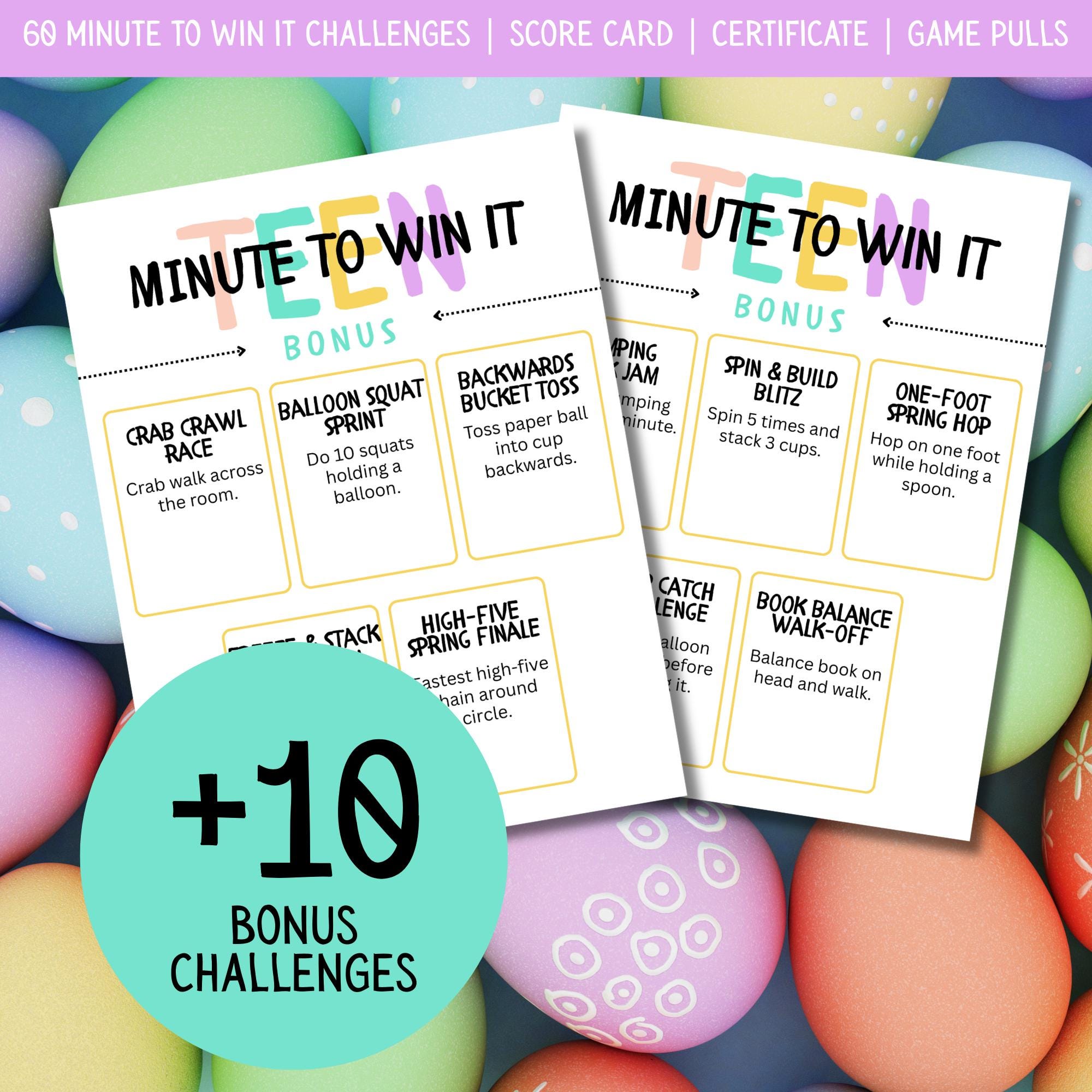 Teen Minute to Win It Spring Challenges | Easter Party Games (PDF ...